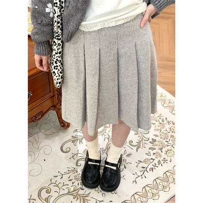 秋冬复古韩系百搭呢子百褶中裙