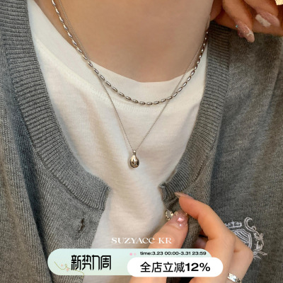 suzyacc kr小众高级感水滴吊坠双层项链女款2026新款简约豆豆链
