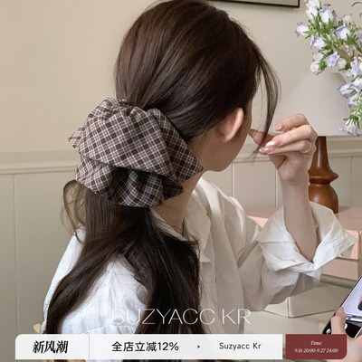 suzyacc kr春夏日系复古格纹裙摆马尾夹女低调小众高级感温柔发夹