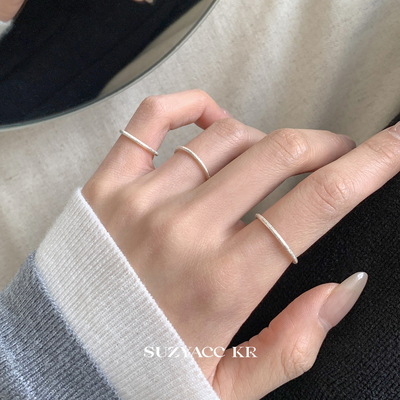suzyacc kr足银磨砂碎冰冰素圈戒指ins简约冷淡风小众高级食指戒