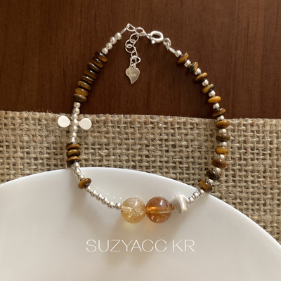 suzyacc kr小众设计虎眼石碎银手链复古个性百搭显白高级感手饰女