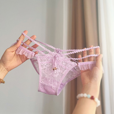 新品蕾丝丁字裤中腰三角裤锦纶女
