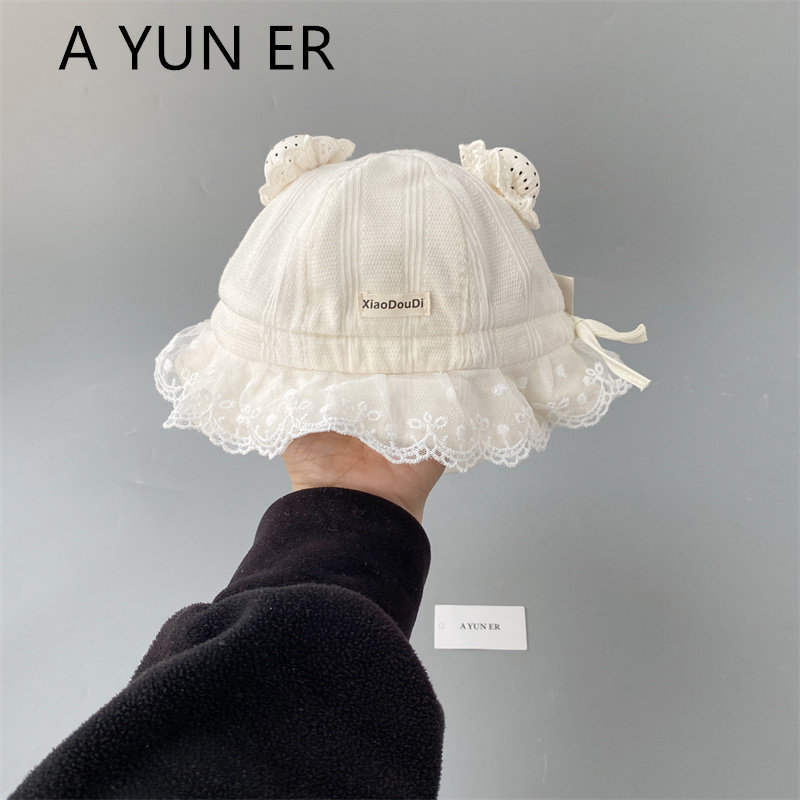 婴儿帽子春秋薄款遮阳防晒公主蝴蝶结渔夫帽女宝宝小月龄夏天盆帽