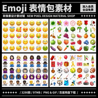 Emoji表情包可爱滑稽哭笑生气美食图标PNG免抠表情素材3290张