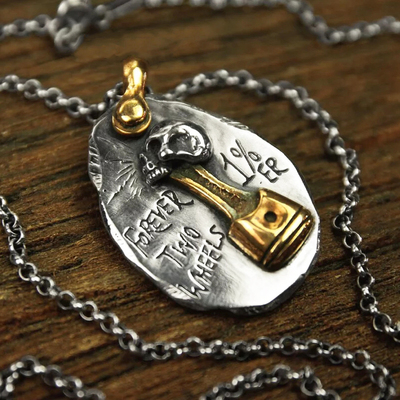 METALIZE复古纯银1%骷髅活塞项链