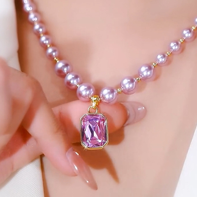 精致紫色女王韵味方糖珍珠项链