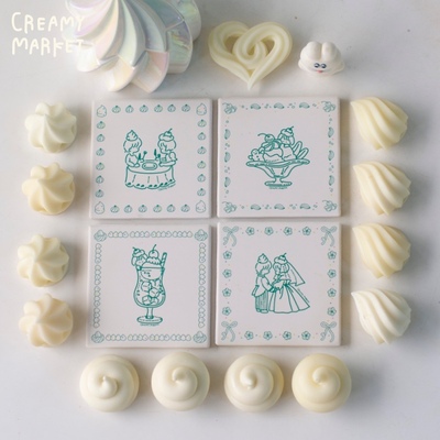 CreamyMarket一朵奶油原创奶油小人陶瓷吸水杯垫冰激凌