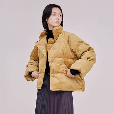 灯芯绒羽绒服外套90白鸭绒短款RRY9057