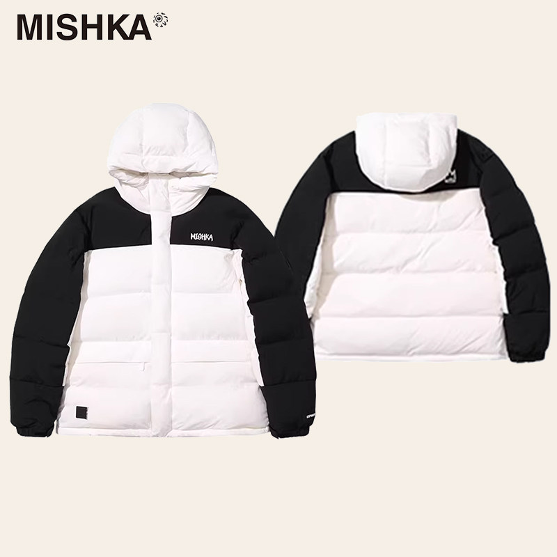 MISHKA大眼球美式高街潮牌冬季面包服短款90白鸭绒连帽羽绒服