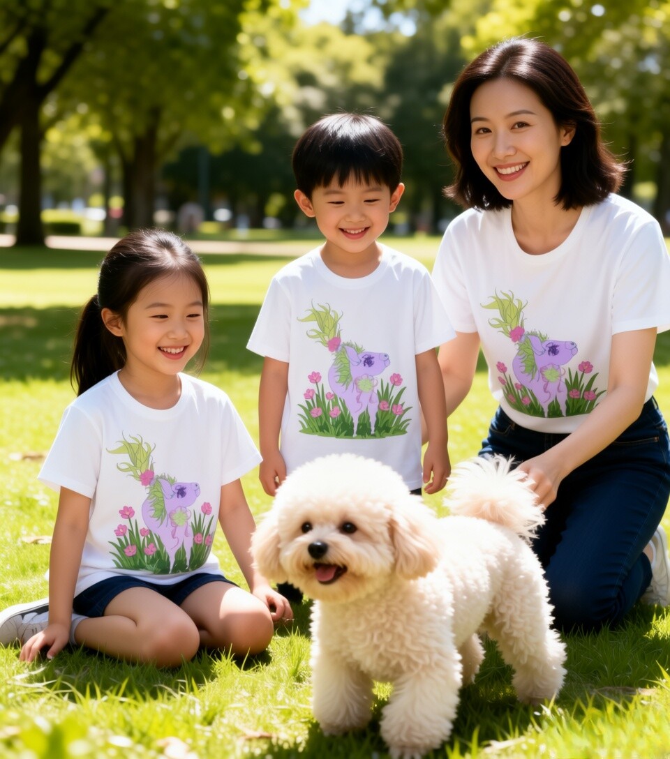 原创板绘画卡通动物马亲子装家居服睡衣裤头饰包布白T恤文创印花