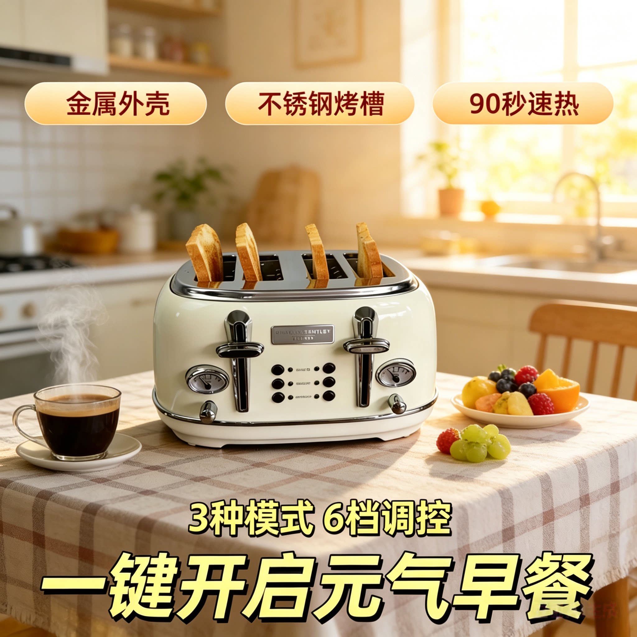复古四片多士炉 全自动烤面包机 家用商用吐司机 早餐机 Toaster