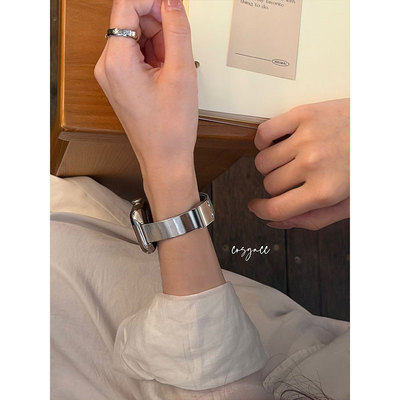 适用苹果手表金属iwatch8910代se不锈钢镜面竹节高级感s11/12表带