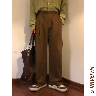 NAGAWL秋季美式复古潮牌简约宽松休闲百搭松紧腰直简阔腿长裤男女