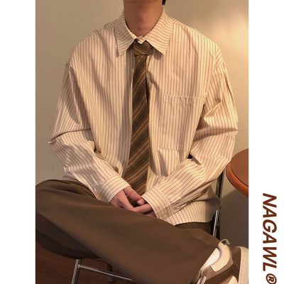 NAGAWL2025秋季宽松美式复古条纹日系长袖衬衫外套男女百搭上衣潮