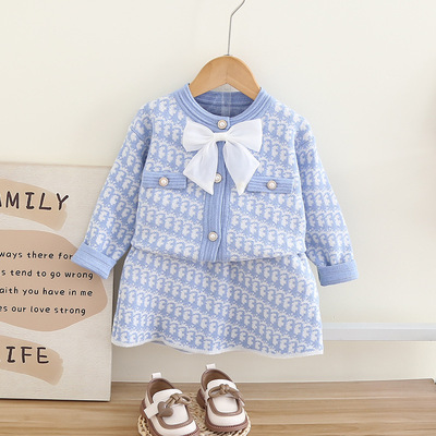 特价撤柜童装儿童毛衣套裙小香风女秋冬蝴蝶结两件套 KPX23052