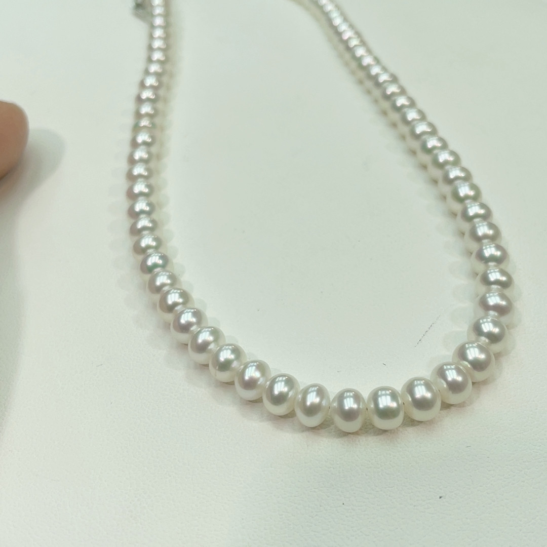 11暖色调镜光面珍珠项链卡5mm