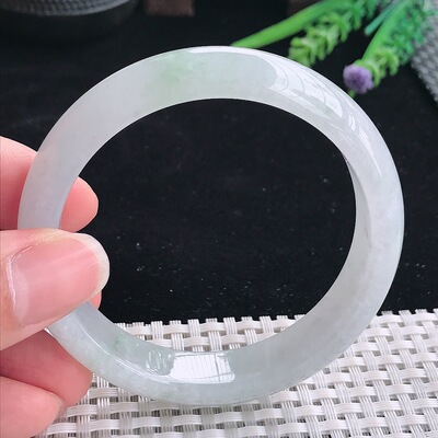 实拍A货翡翠57.5/13.4/8老坑冰润起胶晴水手镯翡翠宽边玉镯平安镯