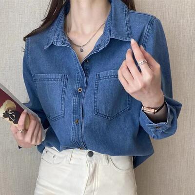 大码胖mm女新款复古牛仔衬衫港味设计感百搭春季长袖韩版外套上衣