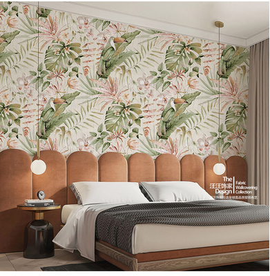 美式东南亚鹦鹉叶子背景墙壁画