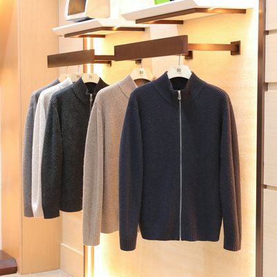 2025秋冬季新款男士老钱风内搭100%超细绵羊毛中立领拉链开衫1645