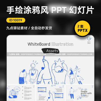 手绘涂鸦风工作汇报PPT模板创意信息图表线框人物演示文稿素材