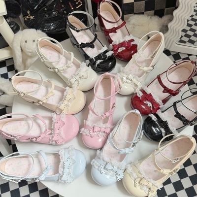 现货（甜心蕾蕾）木马原创Lolita圆头lo鞋优雅蝴蝶结中跟单鞋