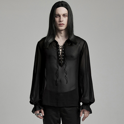 PUNKRAVE哥特雪纺透视男长袖衬衣