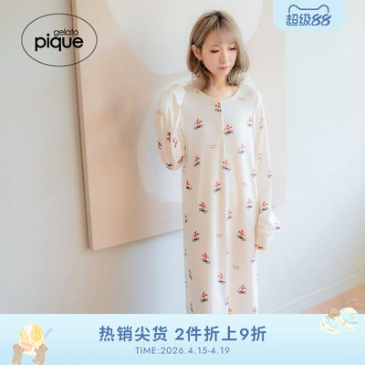 gelato pique25秋冬新品女睡裙滑雪小熊满印长袖连衣裙PWCO255254