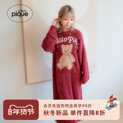 gelato pique25秋冬新品女睡裙半边绒小熊连衣裙圣诞PWNO255075