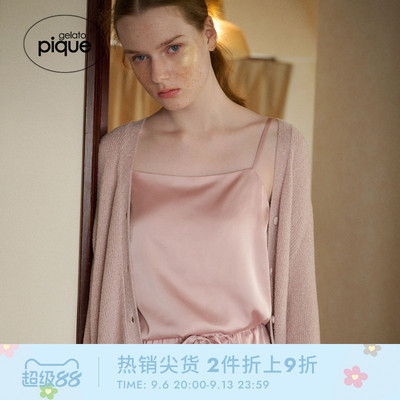 gelato pique秋冬女睡衣纯色缎面吊带背心附胸垫PWFT254257