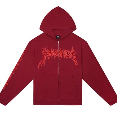 【现货】Revenge 重磅开衫立体荆刺字母LOGO印花宽松酒红卫衣男女