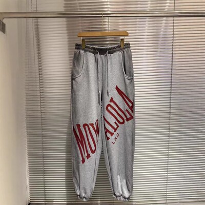 Mowalola 喷雾做旧字母印花Baggy宽松阔腿灰色运动卫裤范丞丞同款
