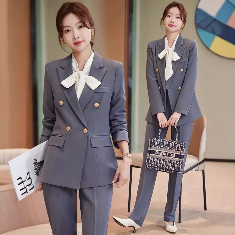 藏青色西装套装女2024新款春秋高级感职业装正装工作服西服外套秋