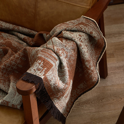 全棉毛毯沙发盖毯民宿床尾巾办公室北欧床尾毯140×190cm色织提花