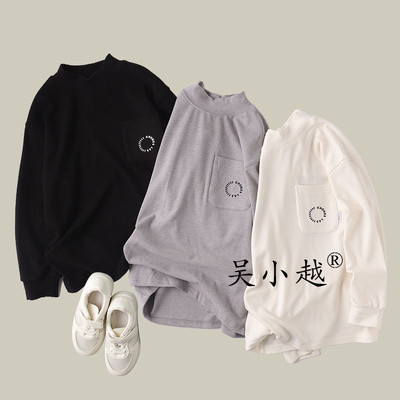 吴小越w1645男童中领薄绒打底衫秋冬款韩版数码印花云朵绒t恤