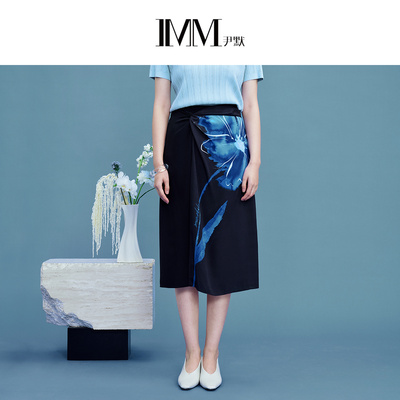 IMM尹默官方女装22mm桑蚕丝重绉纽结印花半身腰裙女 IWFX20015
