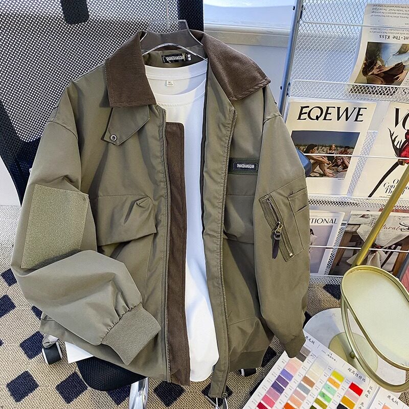 高端美式复古工装棒球服外套男2026秋日系情侣猎装飞行员夹克潮