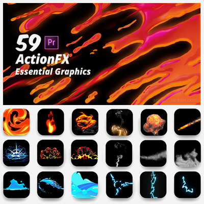 火焰烟雾水流爆炸卡通特效动画元素 Premiere Pro 运动图形模板