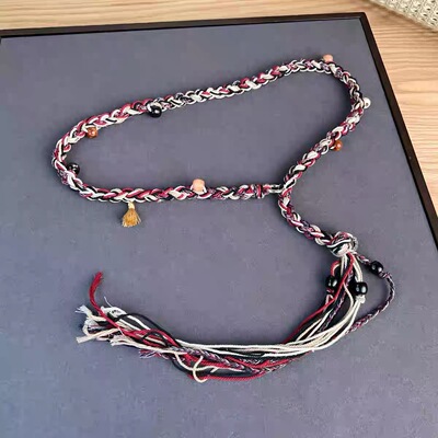 Pape手工编织腰绳女原创混色设计波西米亚腰带配饰牛仔裤裙子腰链