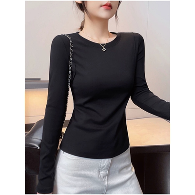 95棉圆领正肩长袖打底衫女春秋2025新款胖mm大码内搭修身T恤上衣