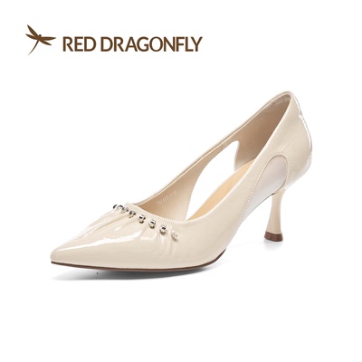 红蜻蜓春女士时装皮鞋浅口细高跟
