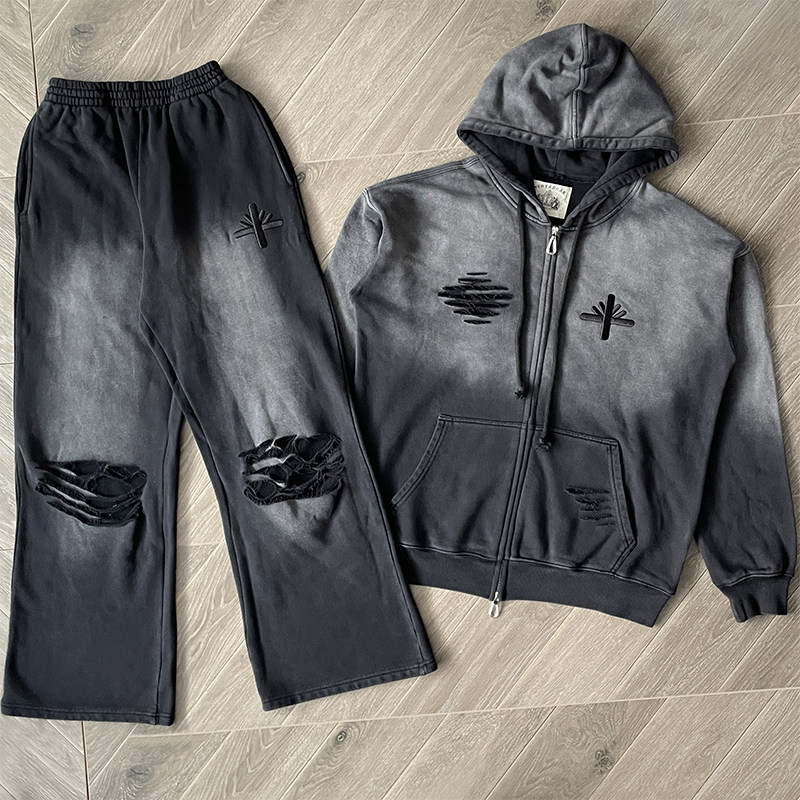Vertabrae Embroidered Logo Hoodie 磨烂破洞刺绣卫衣长裤套装