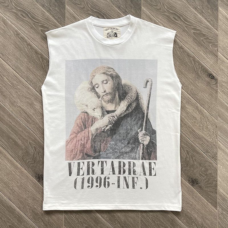 Vertabrae shepherd tank 人像油画印花男女纯棉休闲运动半袖背心