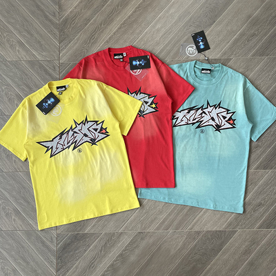 hellstar Studios UNRELEASED Crack paint Tee 裂纹洗水磨烂短袖