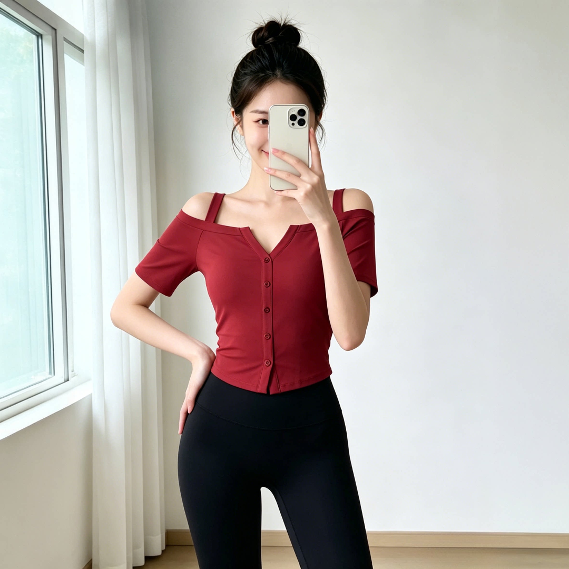 辣妹风健身露肩V领短袖普拉提T恤含胸垫修身显瘦瑜伽服上衣一字肩