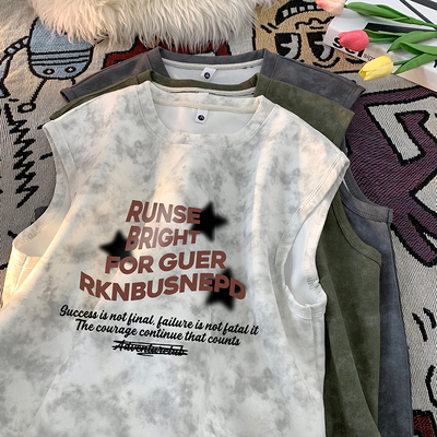 ZRB116-P22控38潮牌扎染无袖背心男夏季宽松运动坎肩美式t恤