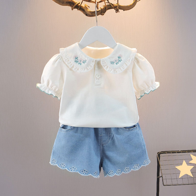 1-5岁女童夏装套装2023新款公主风童装儿童短袖t恤宝宝衣服两件套_虎窝淘