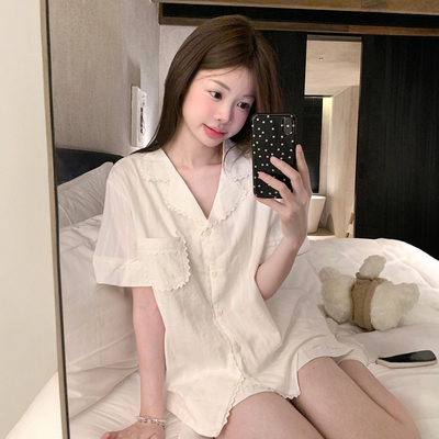 少女蕾丝花边全棉睡衣女2025新款