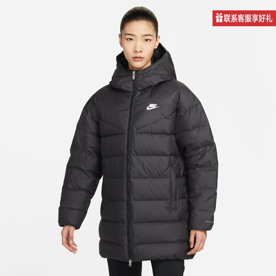 Nike耐克冬季款女子中长款防风保暖加厚连帽羽绒服外套DQ6874-