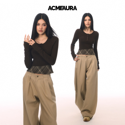 ACMEAURA复古格纹拼接上衣